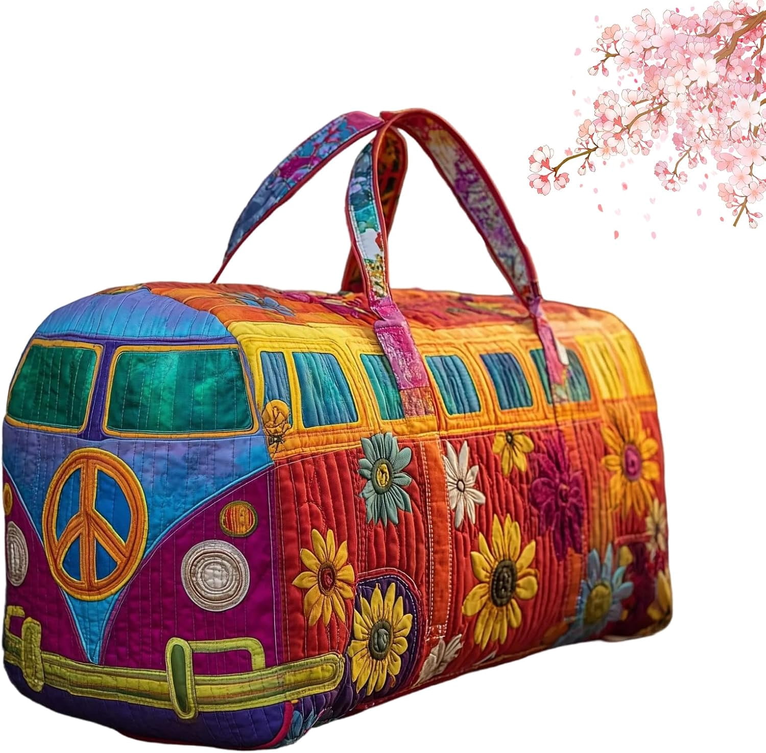 Quilted Hippie Van Duffle Bag with Adjustable Strap - Large Capacity ...
