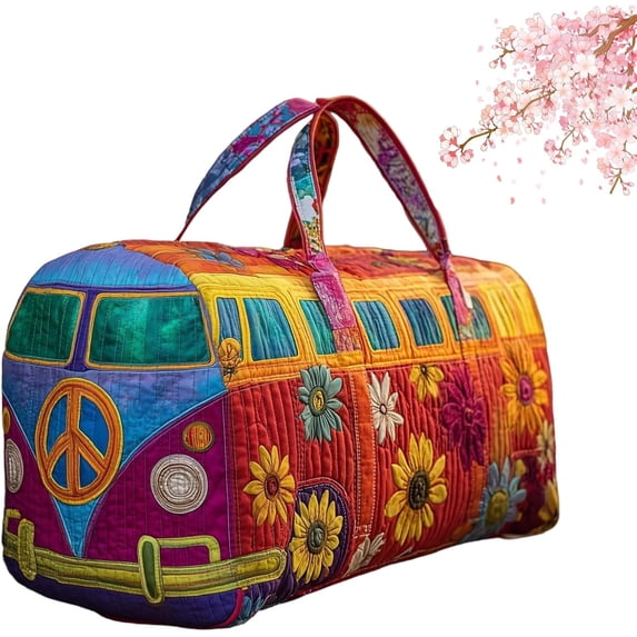 Quilted Hippie Van Duffle Bag with Adjustable Strap - Large Capacity ...