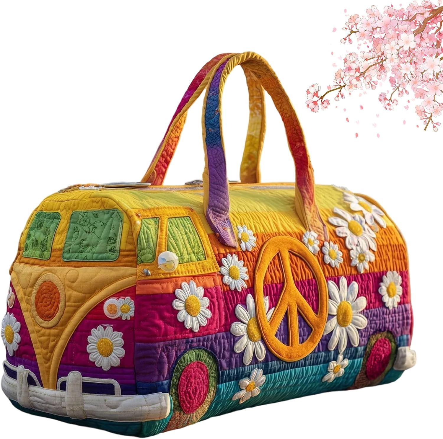 Quilted Hippie Van Duffle Bag with Adjustable Strap - Large Capacity ...
