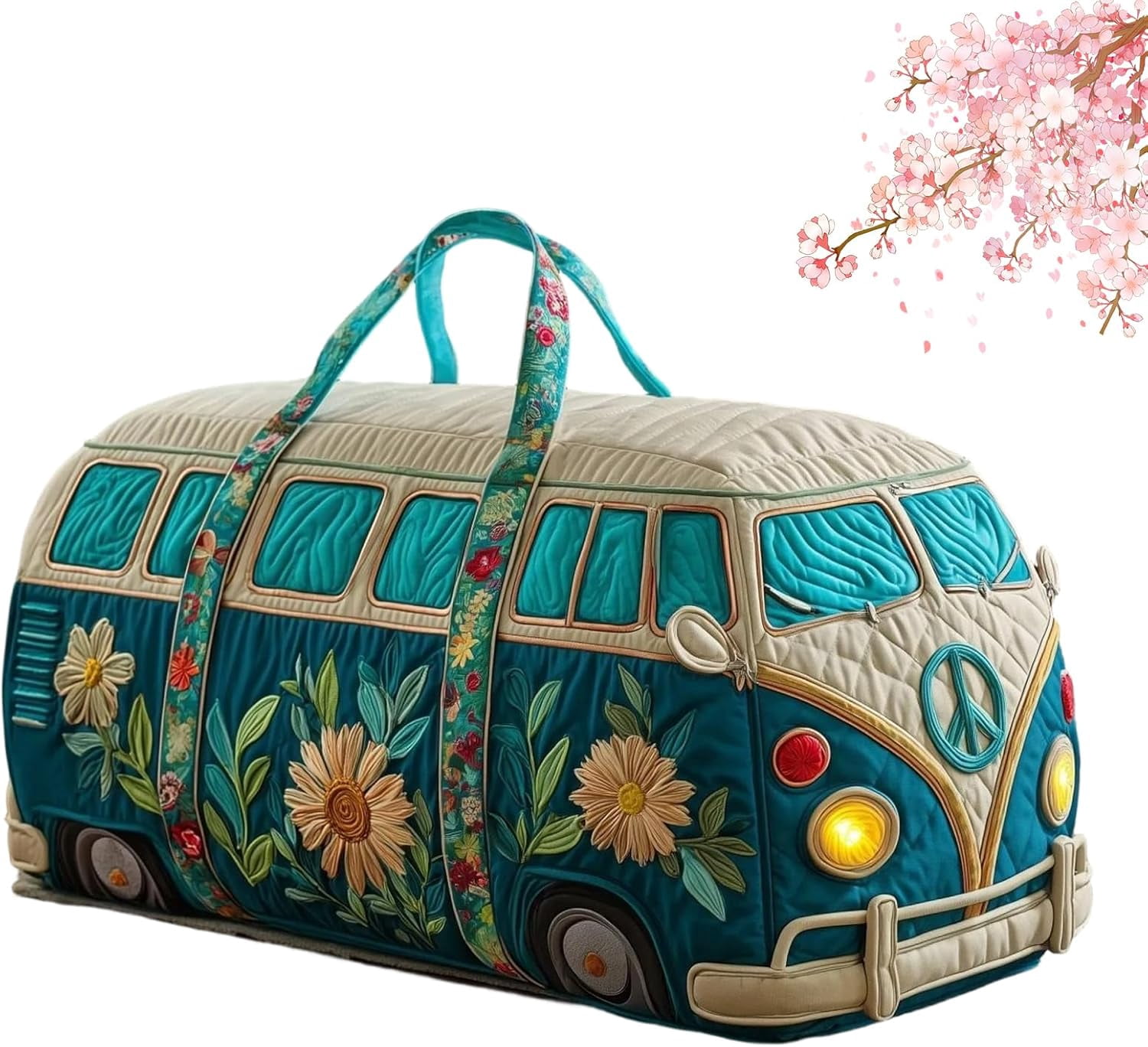 Quilted Hippie Van Duffle Bag with Adjustable Strap - Large Capacity ...