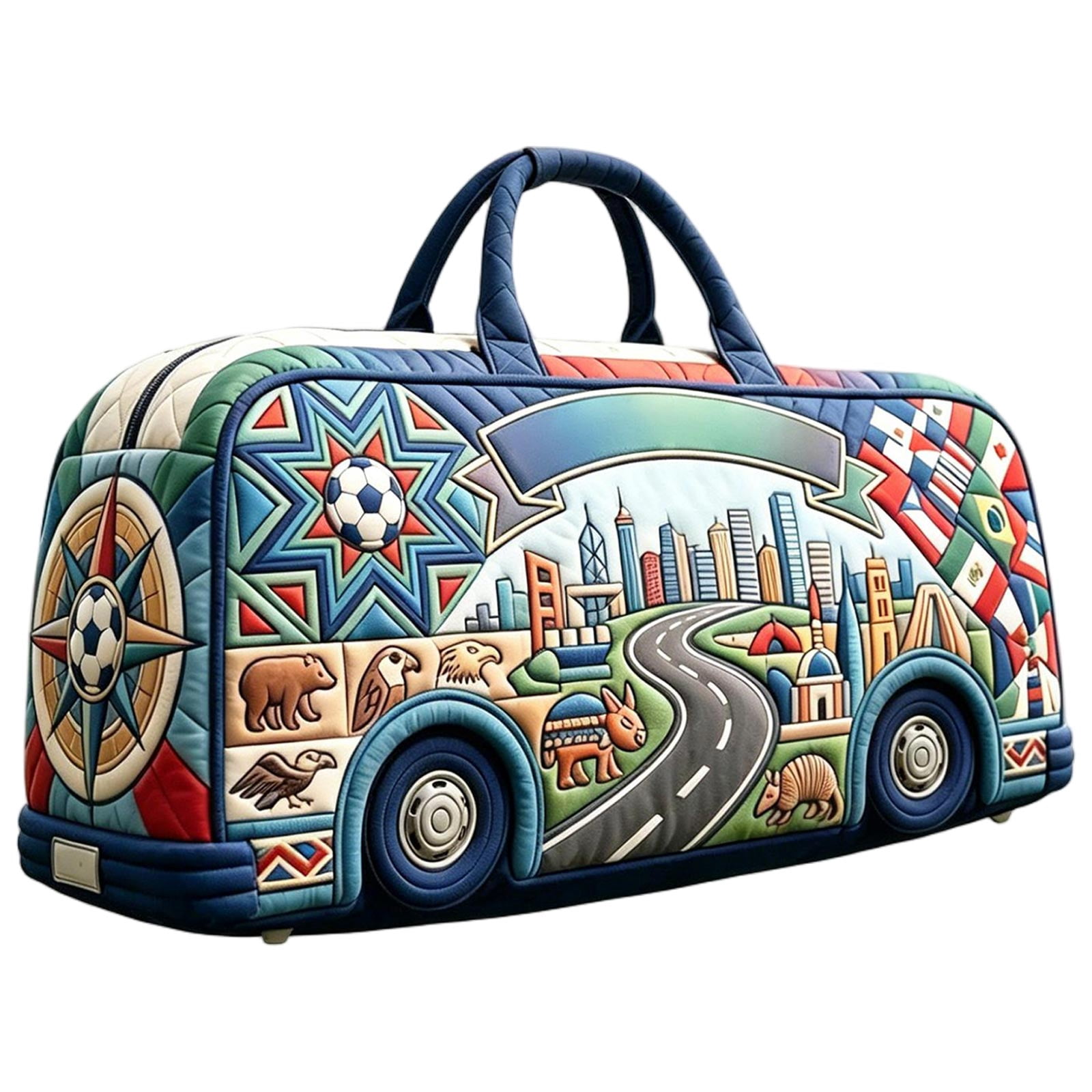 Quilted Hippie Van Duffle Bag, Soccer Print Travel Bag, Durable ...
