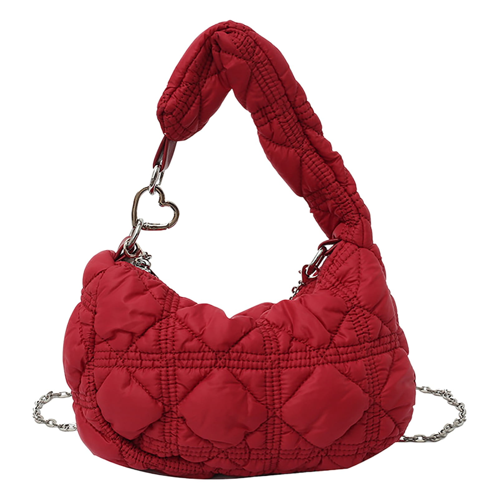 Quilted Hobo Shoulder Bag for Women Small Nylon Crecent Crossbody Tote ...