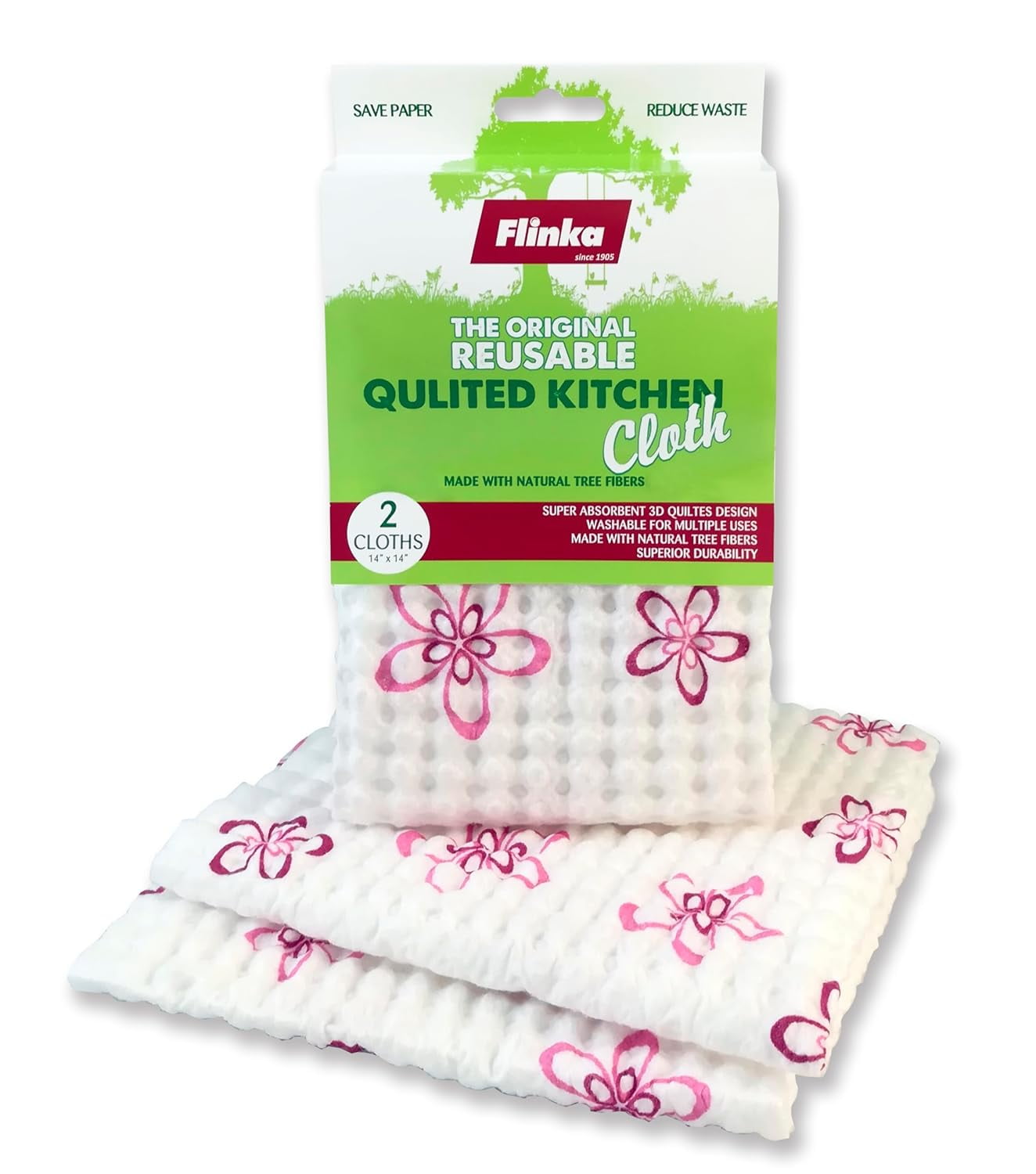Quilted Kitchen Cloth 2 Count Pack - Large (14in.x14in.) Absorbent Hand ...
