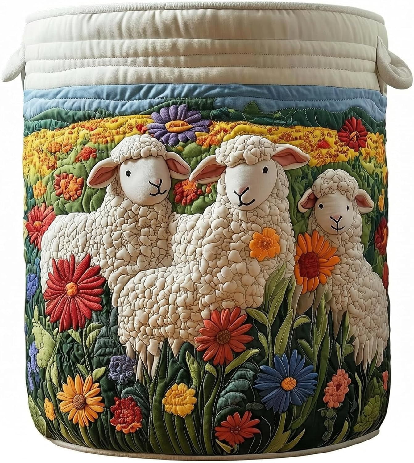 Quilted Laundry Basket Boho Fabric Floral Storage Hamper for Nursery ...