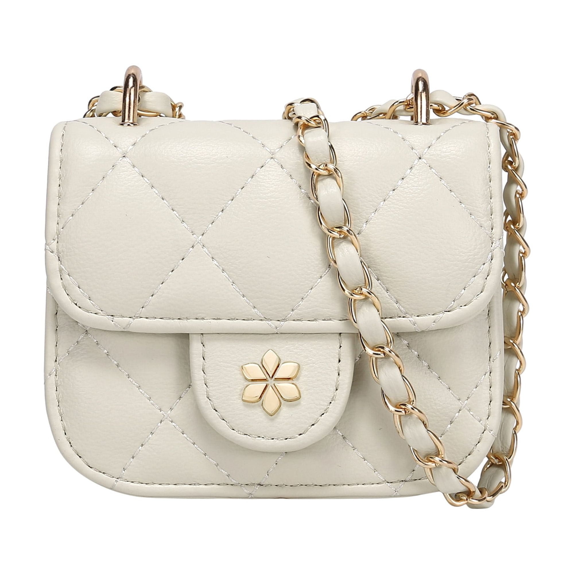 Quilted Mini Cross Body Bag - PU Vegan leather - Cream - Walmart.com