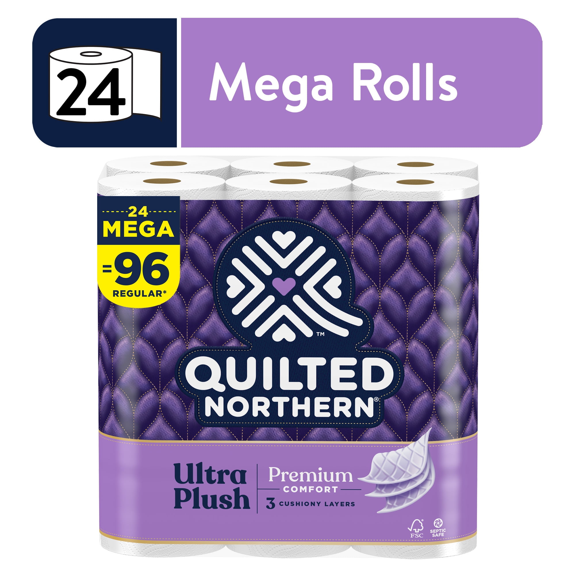 Quilted Northern Ultra Plush Toilet Paper, 24 Mega Rolls, 3-Ply, 3X ...