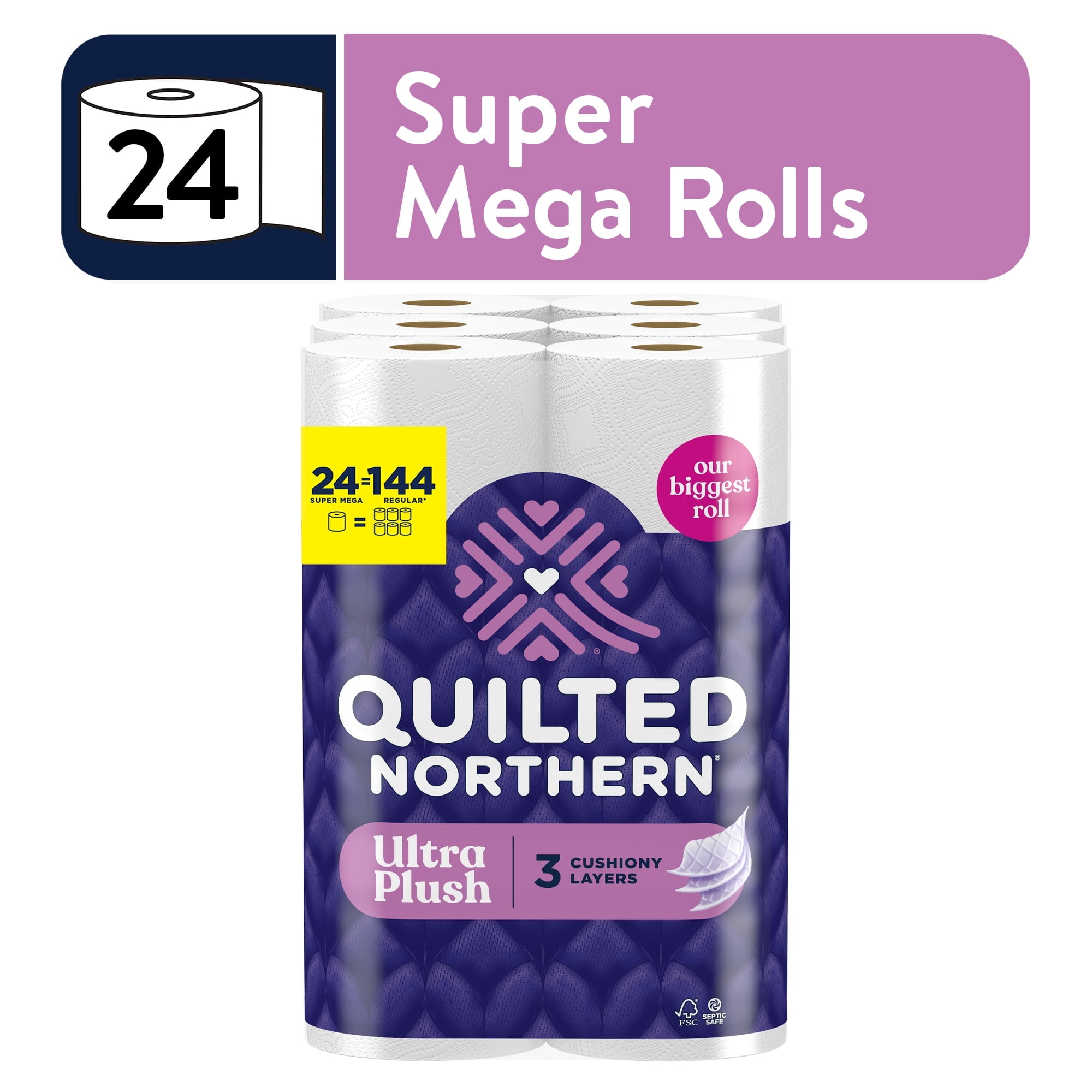 Quilted Northern Ultra Plush 24 Super Mega Rolls, 3X More Absorbent ...