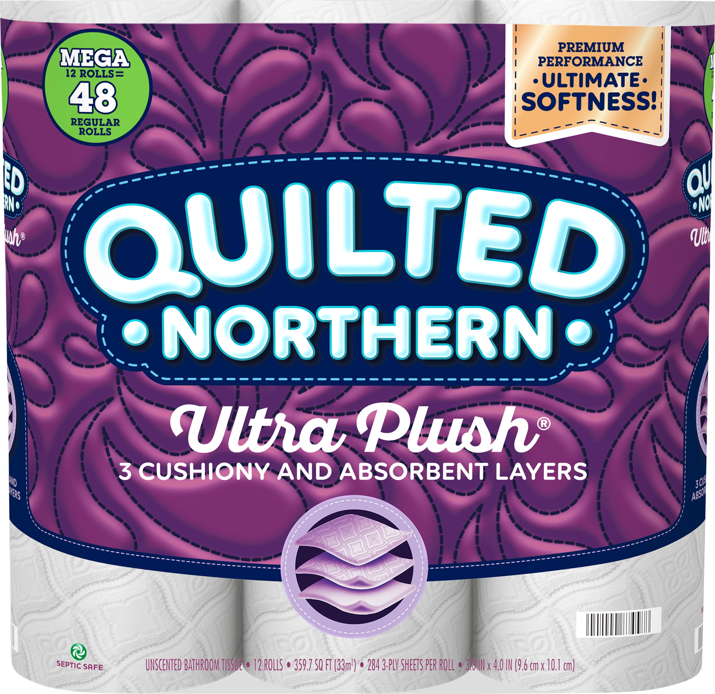 "Quilted Northern Ultra Plush Toilet Paper, 12 Mega Rolls, 3-Ply ...