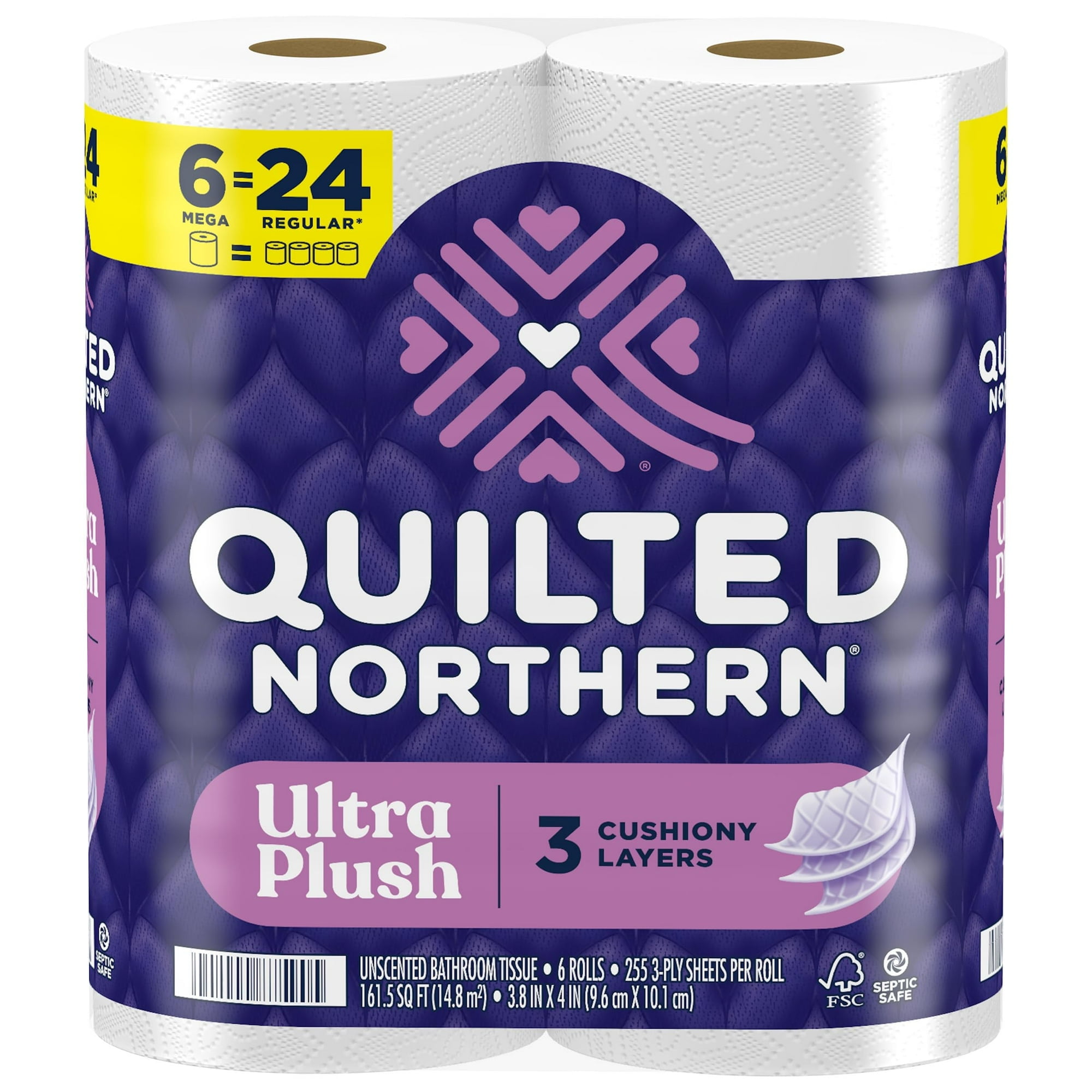 Quilted Northern Ultra Plush Toilet Paper, 6 Mega Rolls = 24 Regular ...