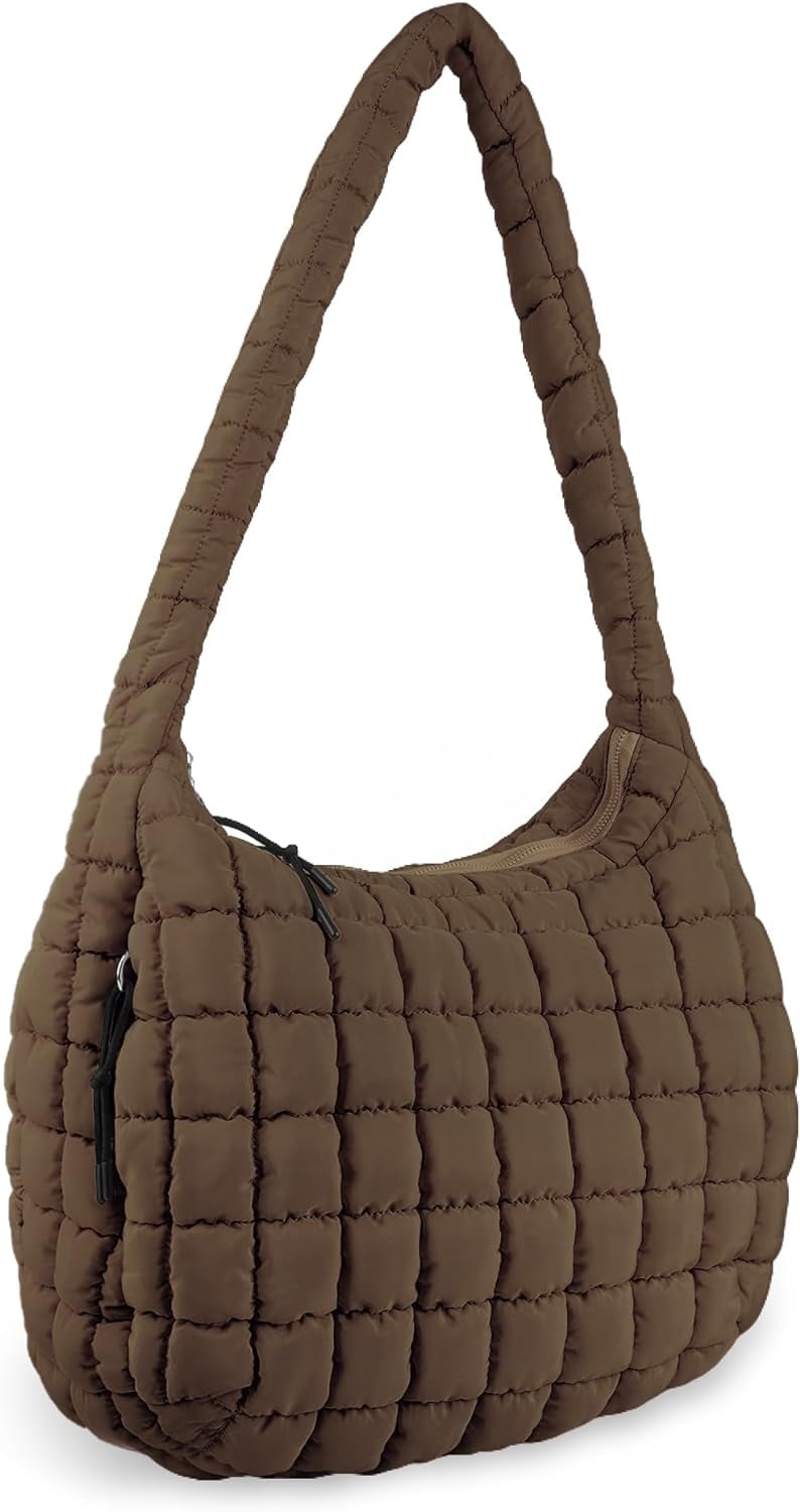 Quilted Puffer Tote Bag Large Crossbody Shoulder Bag with Zipper, Nylon Bubble Hobo Bags ...