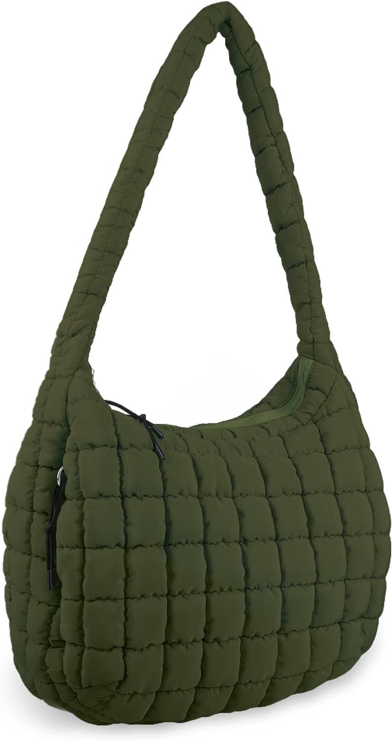 Quilted Puffer Tote Bag Large Crossbody Shoulder Bag with Zipper, Nylon ...