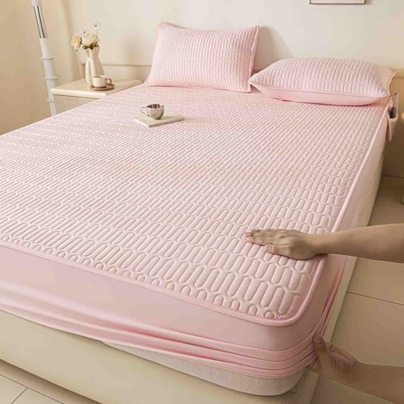 Quilted Waterproof Mattress Protector Summer Cooling Ice Silk Bed Cover ...