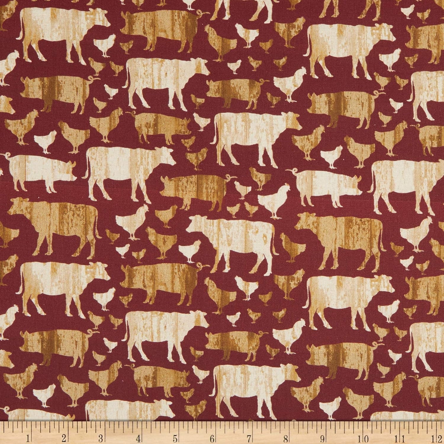 Quilter Barn Prints Large Farm Animals Red, Quilting Fabric by the Yard ...