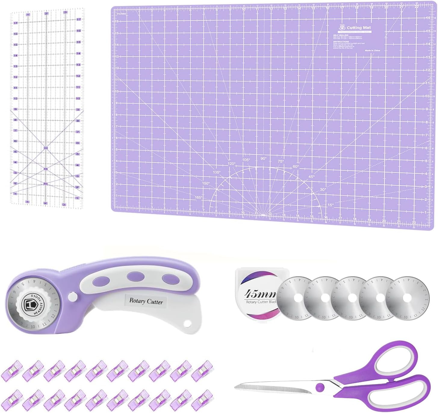 Quilting Kit with Rotary Cutter - Set Incl. 45mm Fabric Cutter, 5 ...