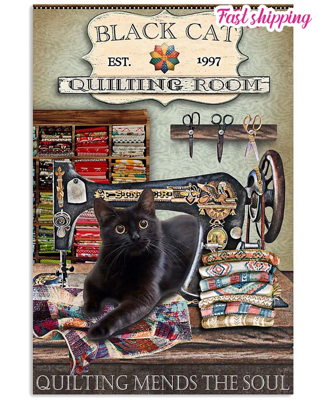Quilting Mends The Soul Est 1997 Vintage Quilting Room Black Cat Poster ...