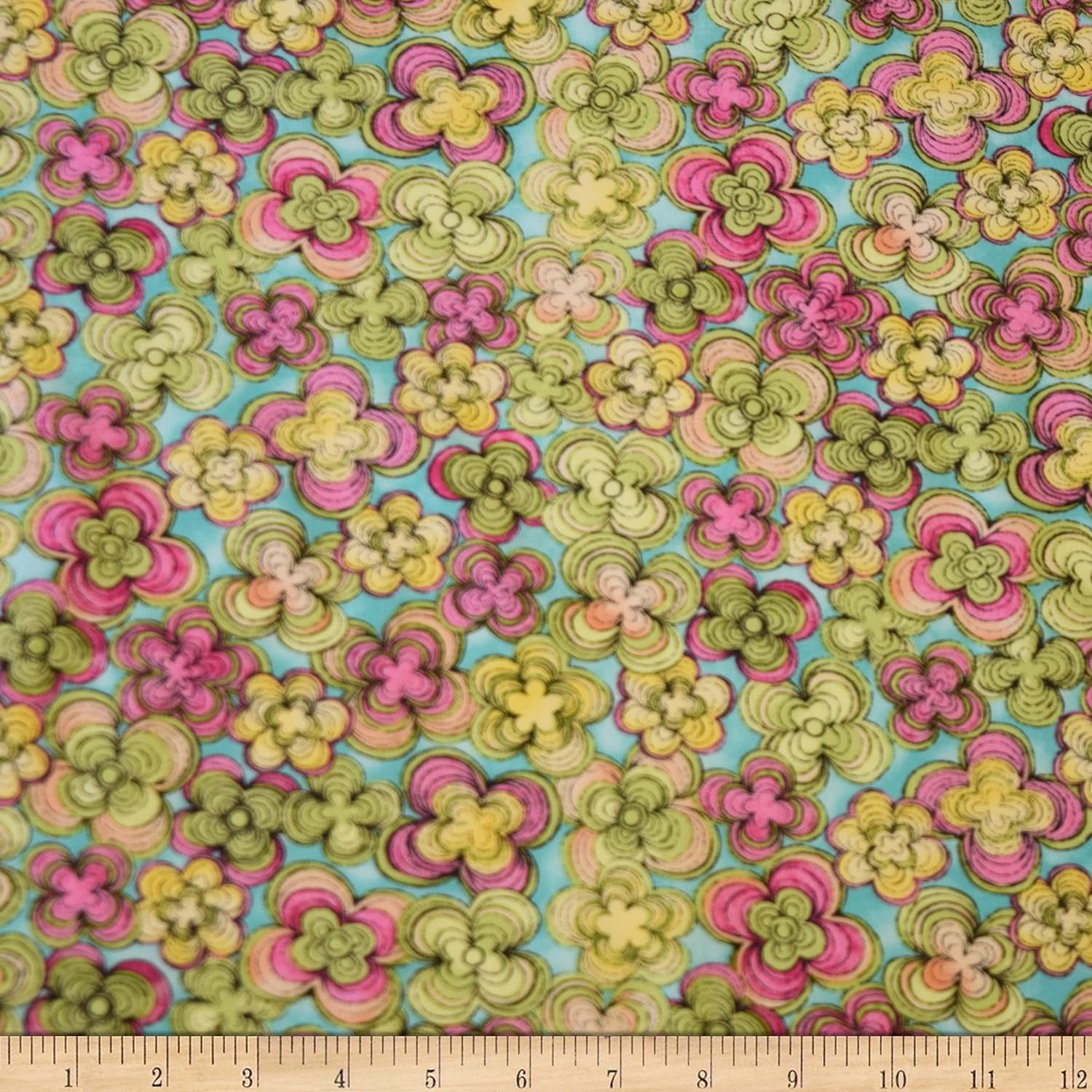 Quilting Treasures Aziza Spiral Floral Aqua Quilt 100% Cotton Fabric ...