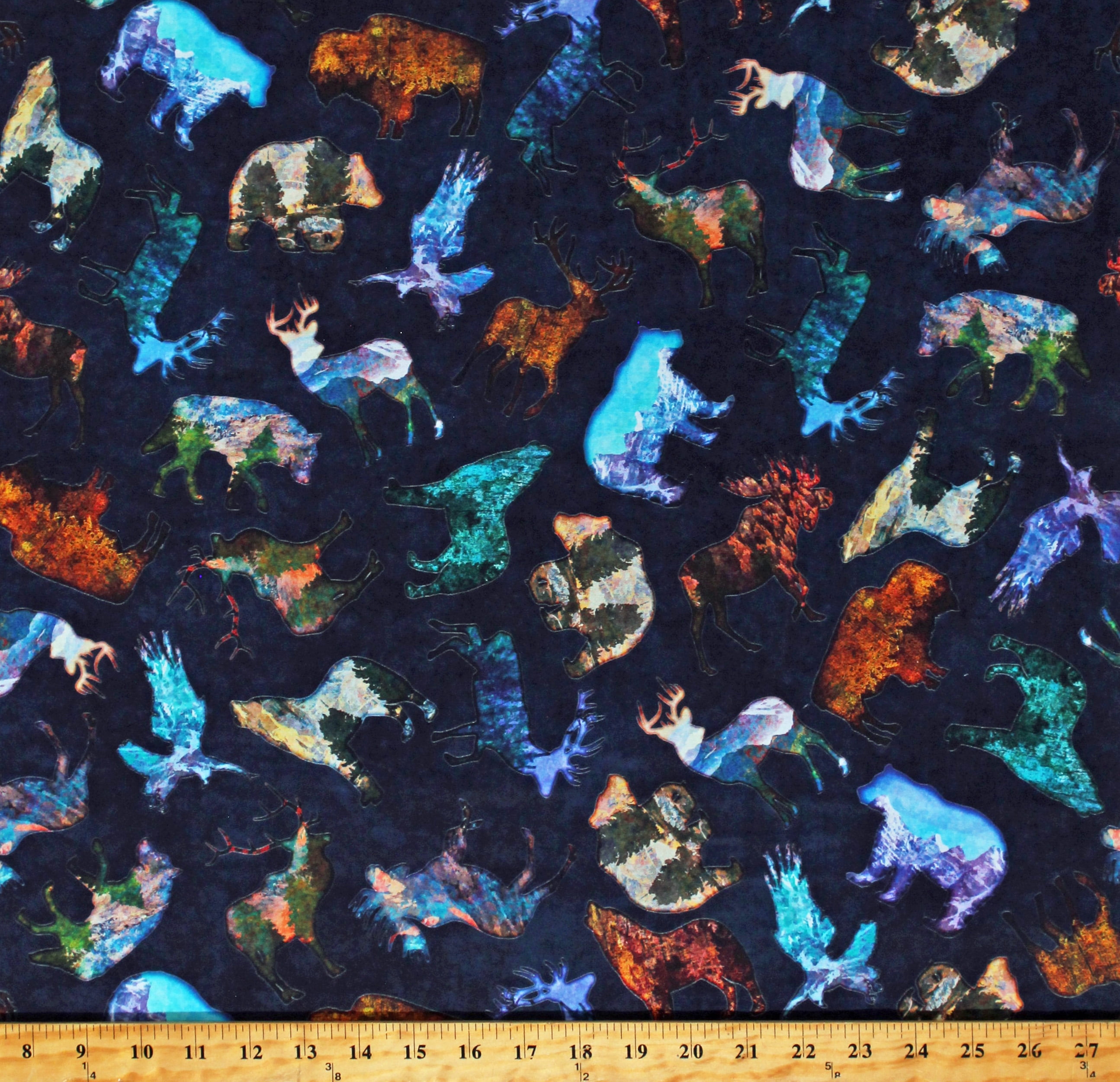 Cotton Northwoods Animals Bears Moose Elk Wolves Bison Woodland Scenic ...