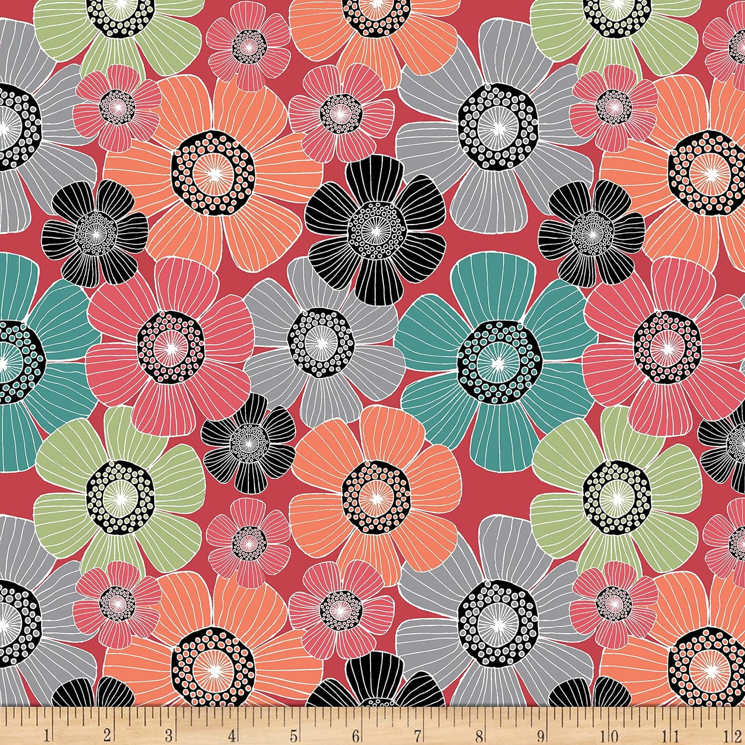 Quilting Treasures Piece Of Cake Packed Flowers Red Quilt 100% Cotton ...