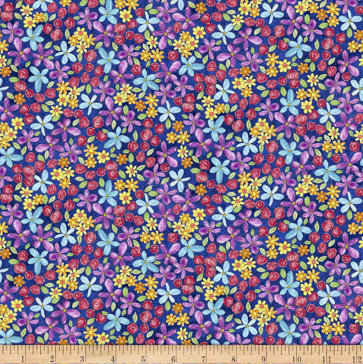 Quilting Treasures Quilt Fabrics Shop Hop Packed Flowers Navy 100% ...