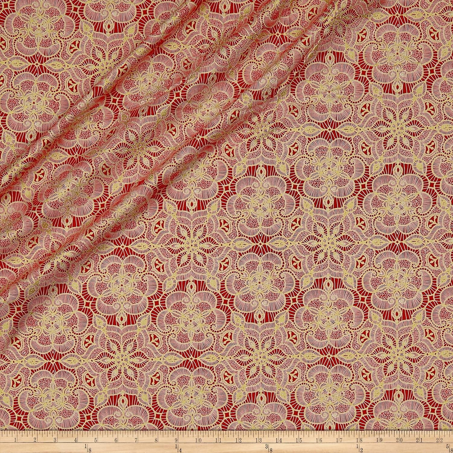 Quilting Treasures Red Basics Luminous Lace Medallion Blender Metallic ...