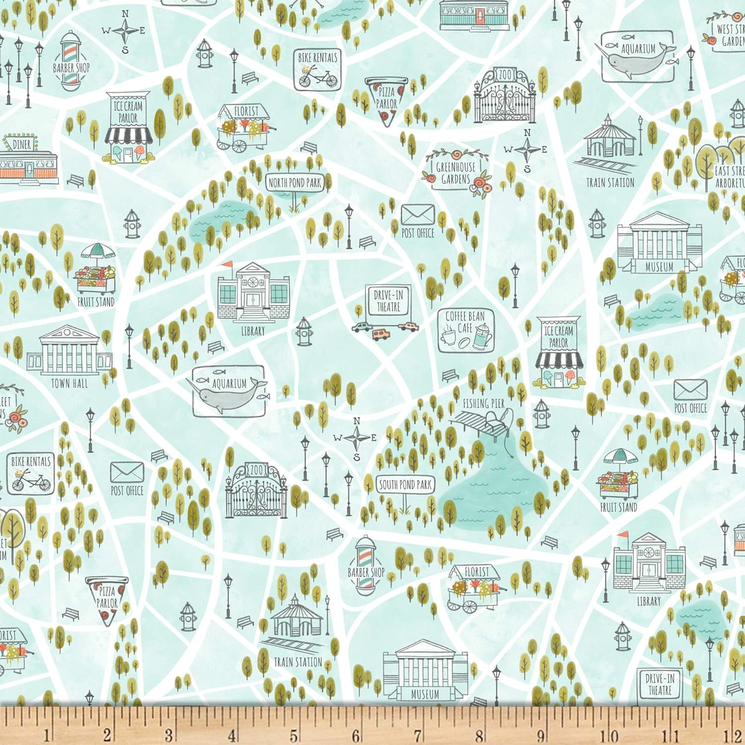 Quilting Treasures Scenic Route Bike Path Quilt Fabric, Pale Aqua ...