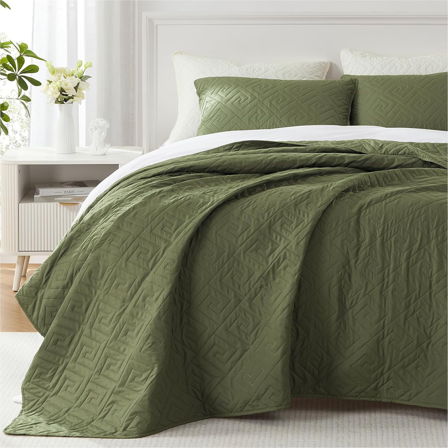 Quilts Bedspreads Queen Size Bedding Set, Olive Green Quilt Coverlet ...