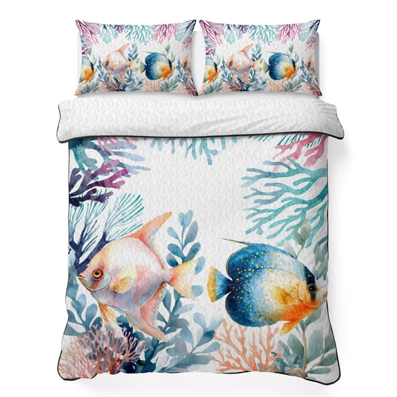 Quilts Full Size Bedding Set, Ocean Tropical Fish Lightweight Quilted ...