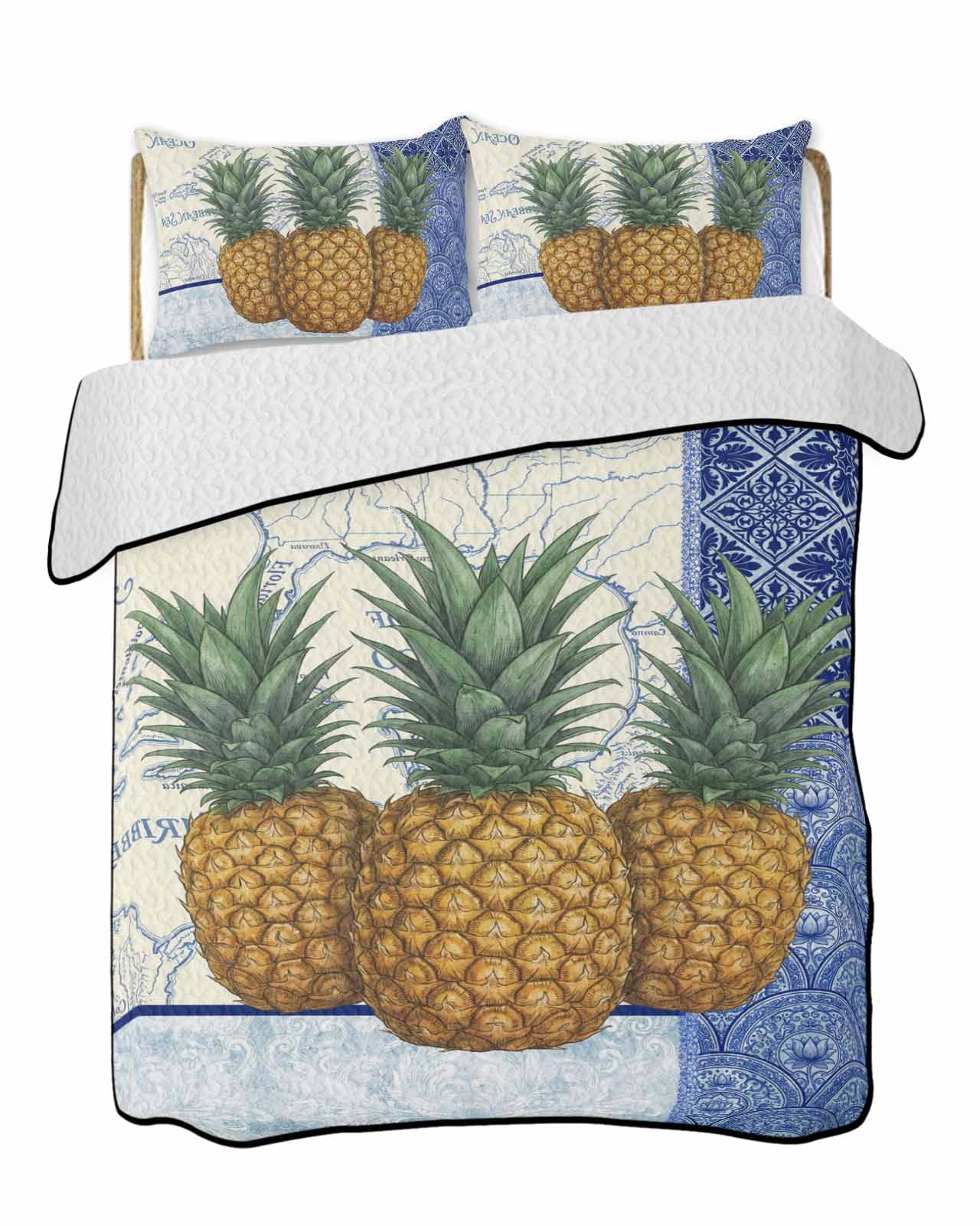 Quilts King Size Bedding Set, Vintage Pineapples Lightweight Quilted ...