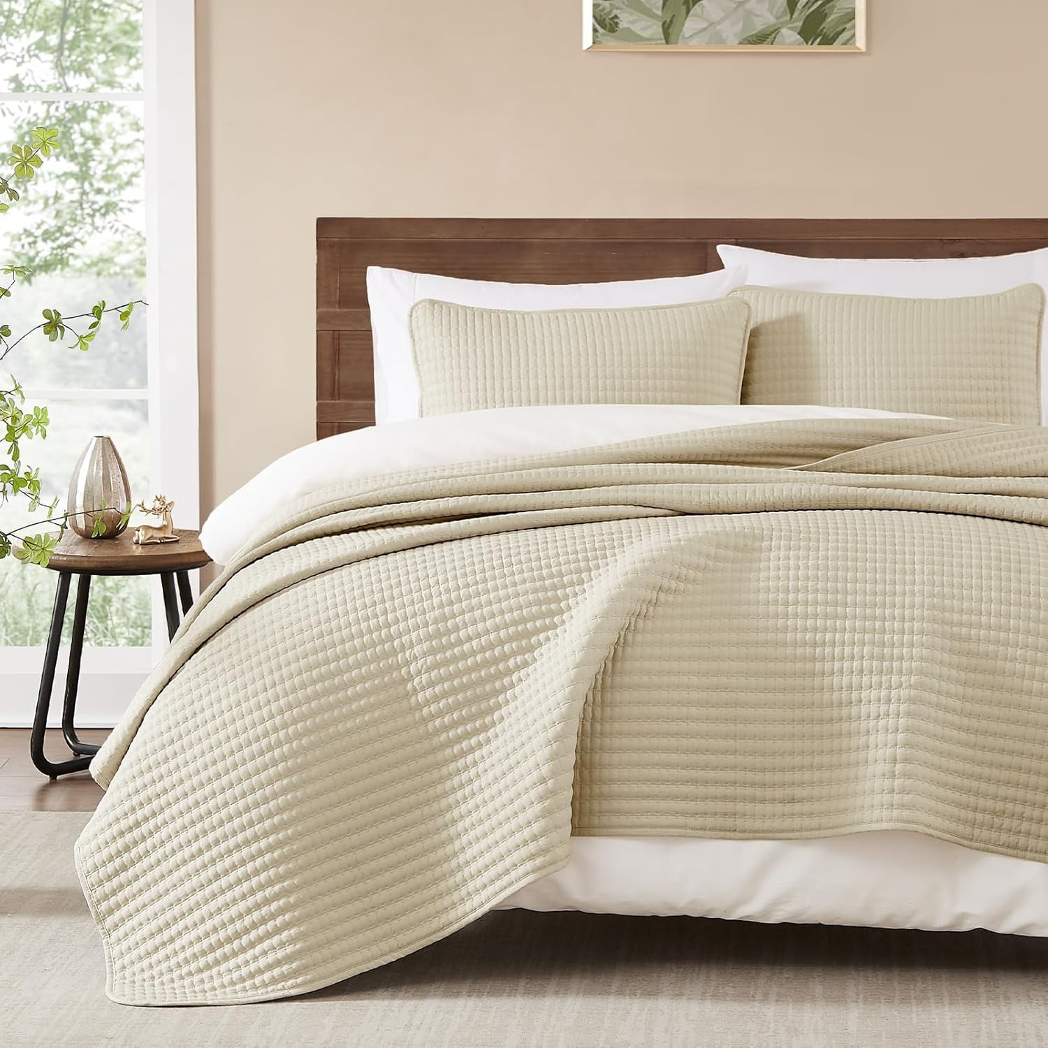 Quilts Queen Size, 3-Piece Beige Lightweight Soft Quilts Set for All ...