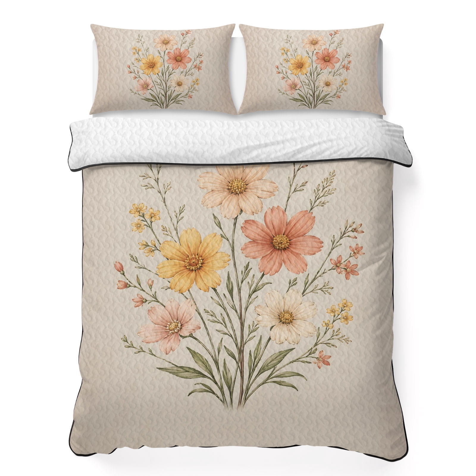 Quilts Twin Size Bedding Set, Farmhouse Daisy Lightweight Quilted ...