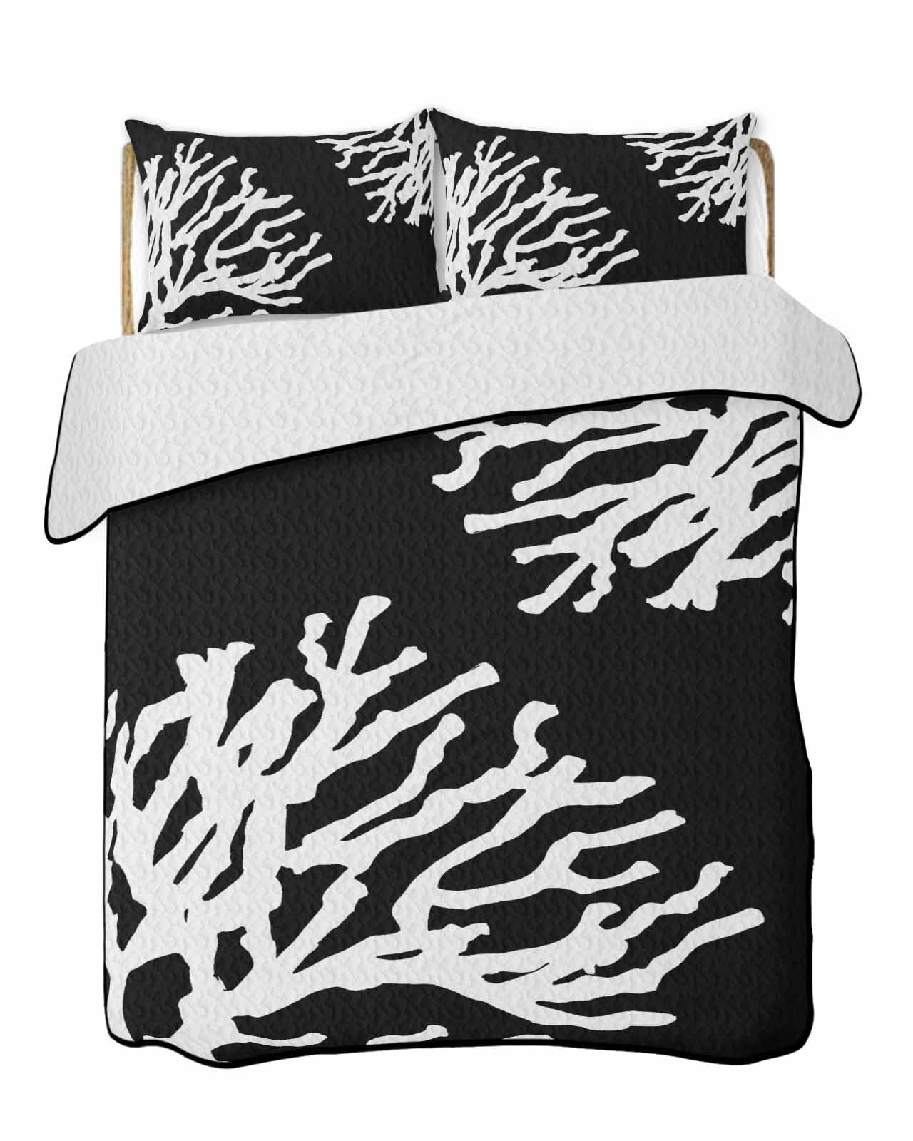 Quilts Twin-XL Size Bedding Set, Coral Black Lightweight Quilted ...