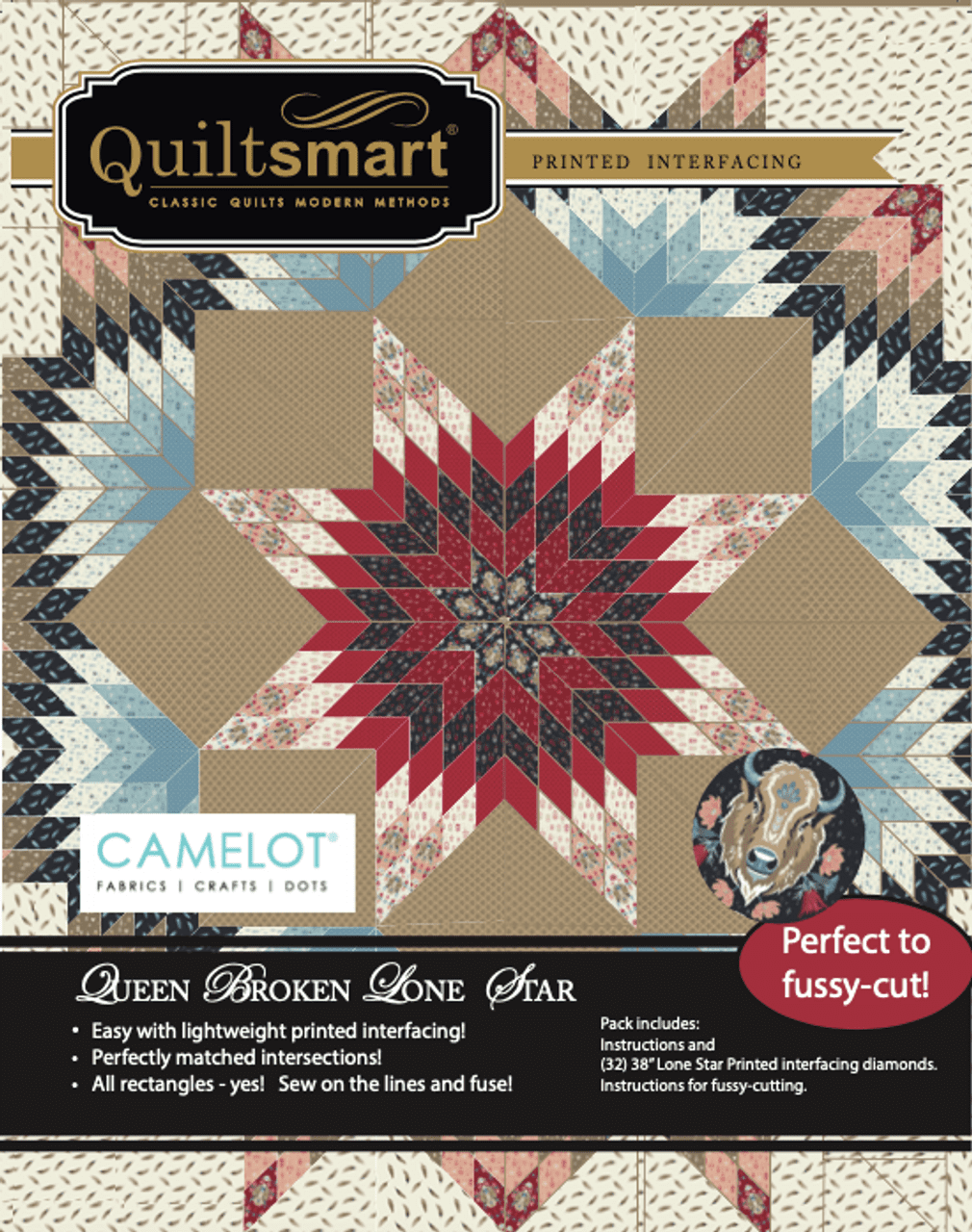 Quiltsmart Queen Broken Lone Star Printed Interfacing Kit Pack ...