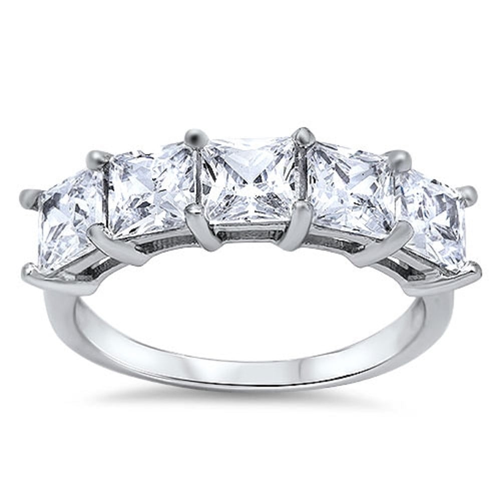 Quin Princess Cut Cubic Zirconia Ring Sterling Silver 925 - Walmart.com