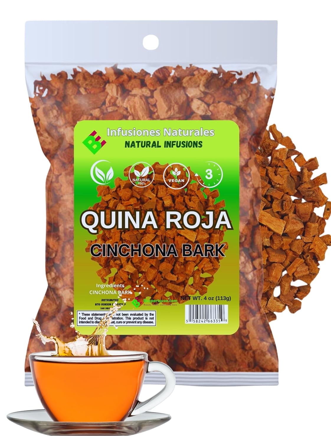 Quina Roja 4 oz (113g) Herbal Tea (Red Cinchona Bark, Red Quina ...