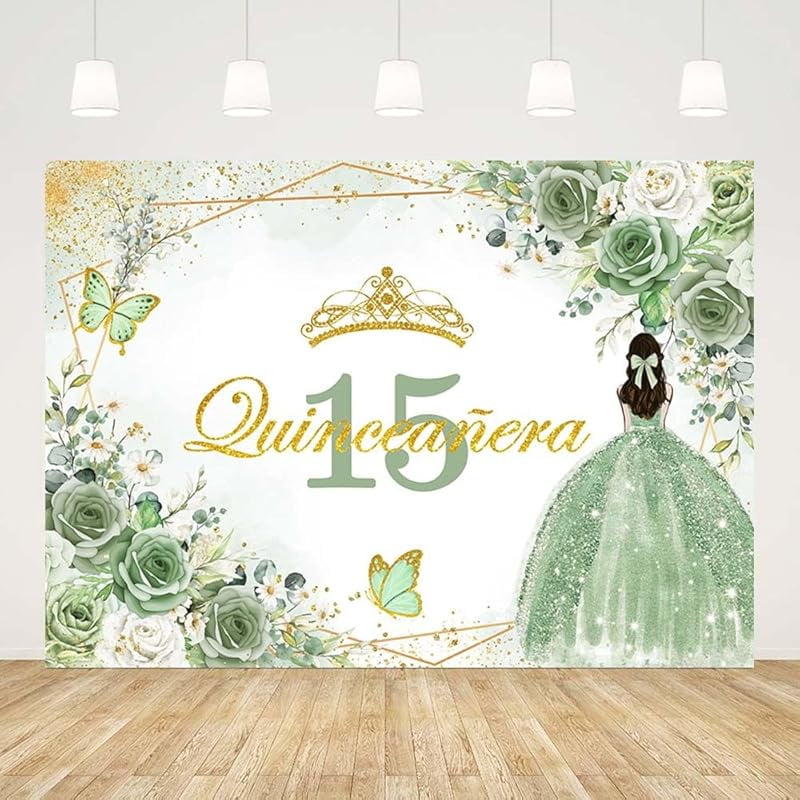 Quinceañera 15th Birthday Backdrop Floral Butterfly Birthday ...