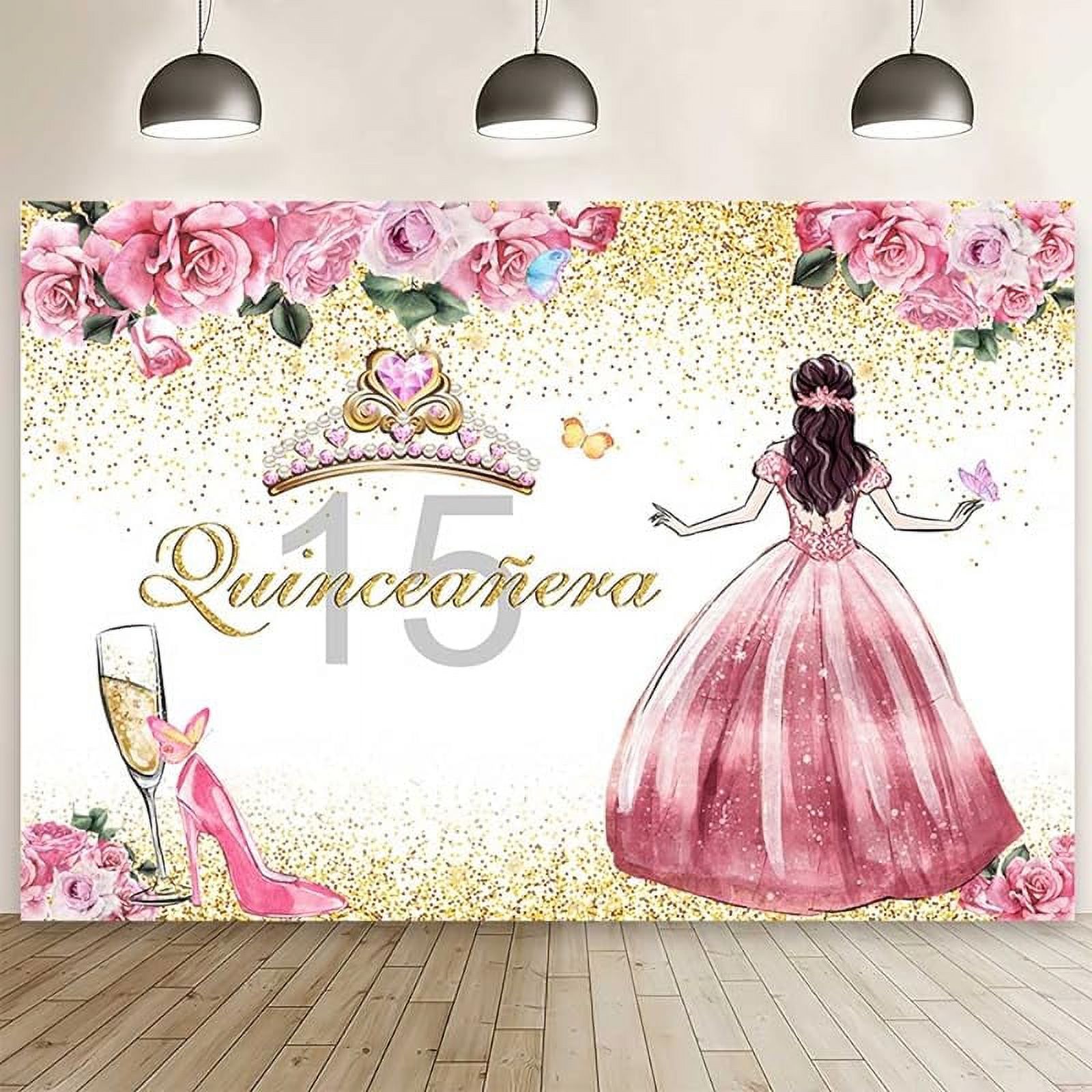 Quinceañera 15th Birthday Backdrop for Girls Pink Floral Photography ...