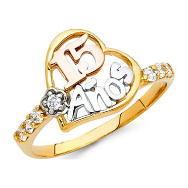 14k Gold Sweet 15 Quinceanera Jewelry Ring, Heart CZ Curve Style, Size ...