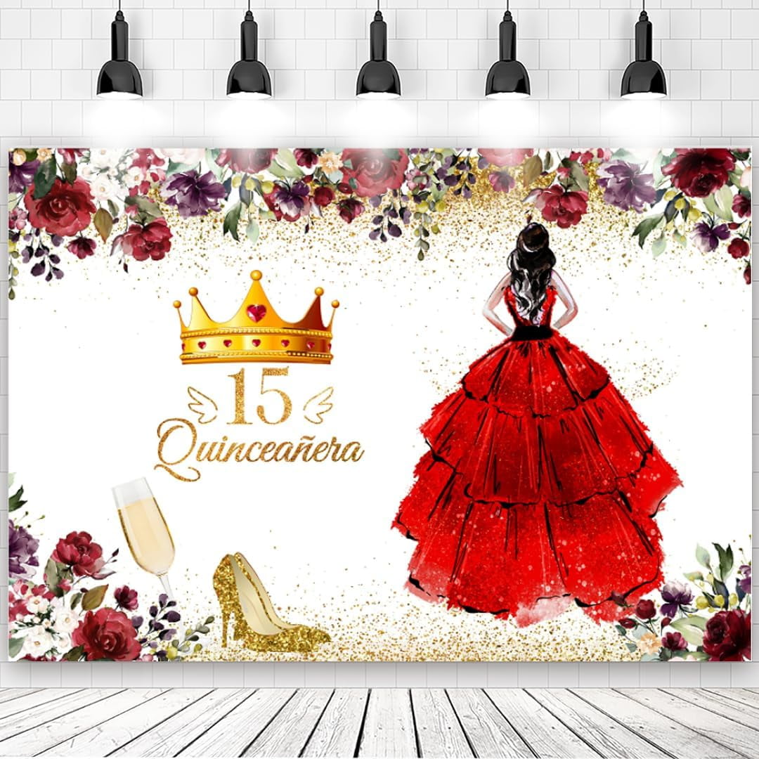 Quinceanera 15 Birthday Backdrop Quinceañera 15th Birthday Party ...