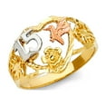 Quinceanera 15 Heart & Dove Ring Solid 14k Yellow White Rose Gold ...