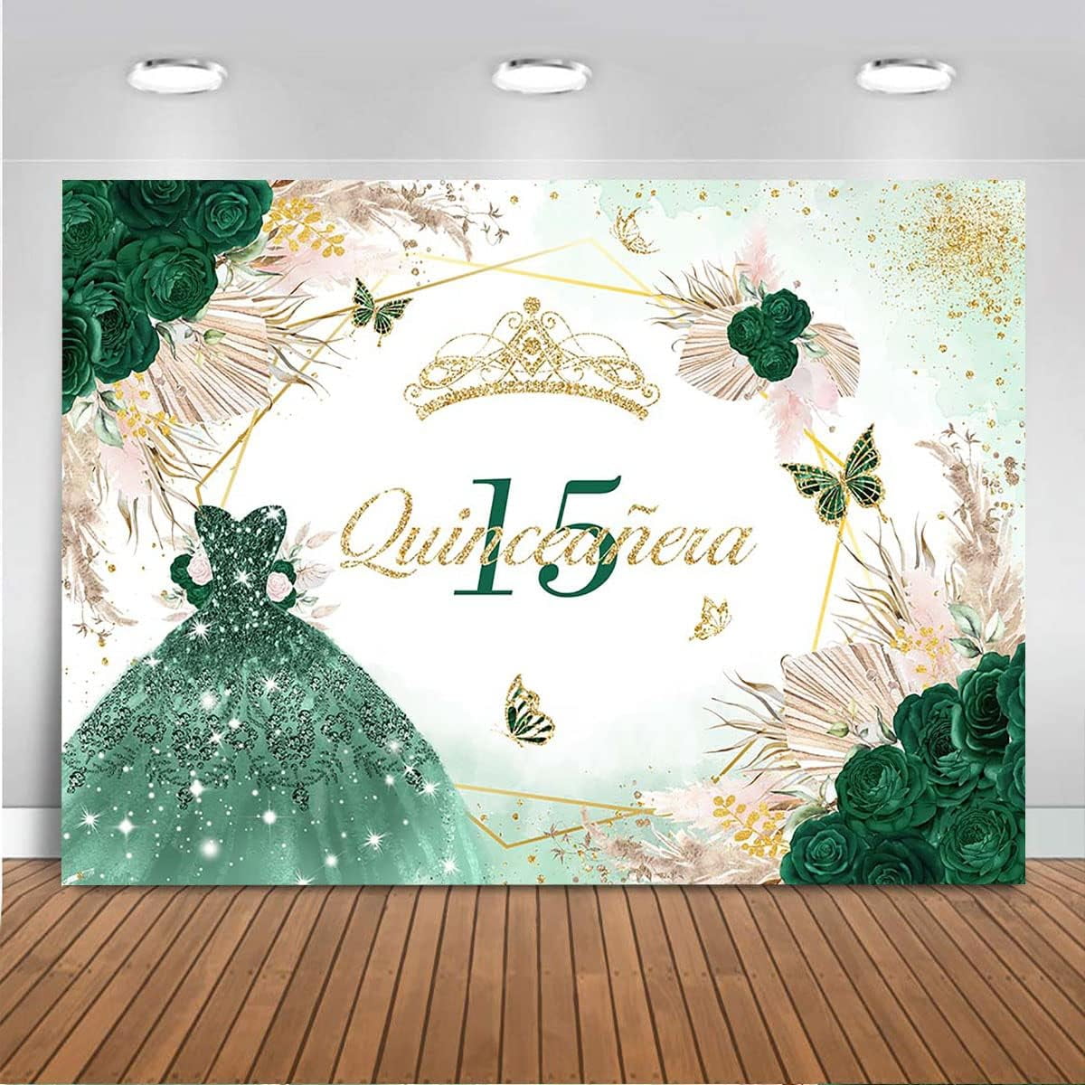 Quinceanera 15th Birthday Backdrop for Girls Princess Boho Green ...