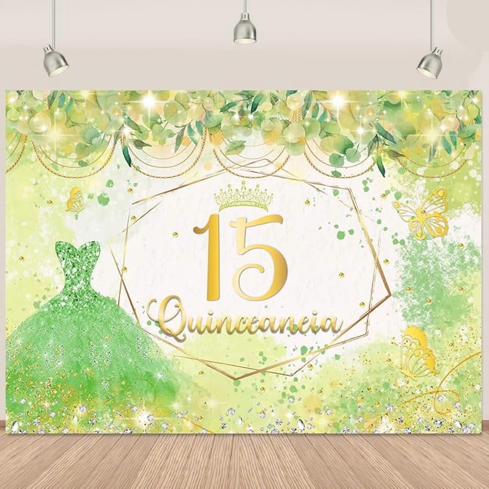 Quinceanera 15th Birthday Backdrop Green Princess Dress Happy 15th ...