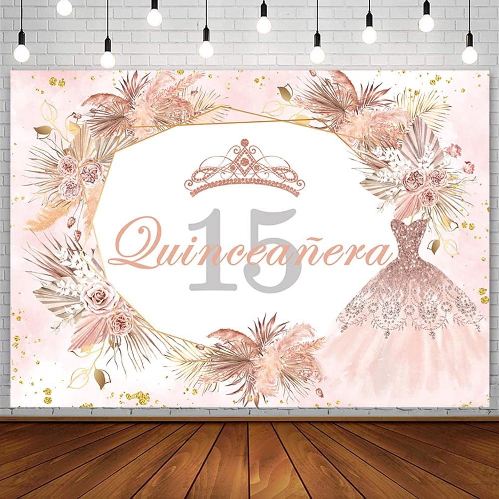 Quinceanera 15th Birthday Backdrop for Sweet Girl Boho Rose Gold Mis ...