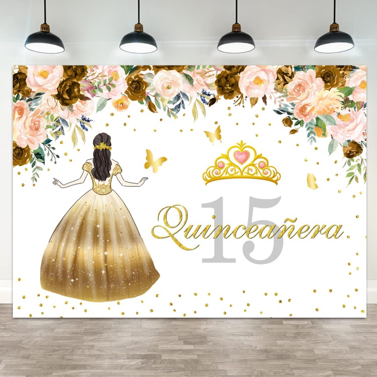 Quinceanera Backdrop 15th Birthday Photography Background Pink Gold ...