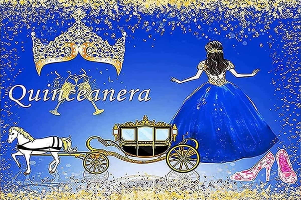 Quinceanera Photography Background Carriage Crown Crystal Shoes ss Blue ...