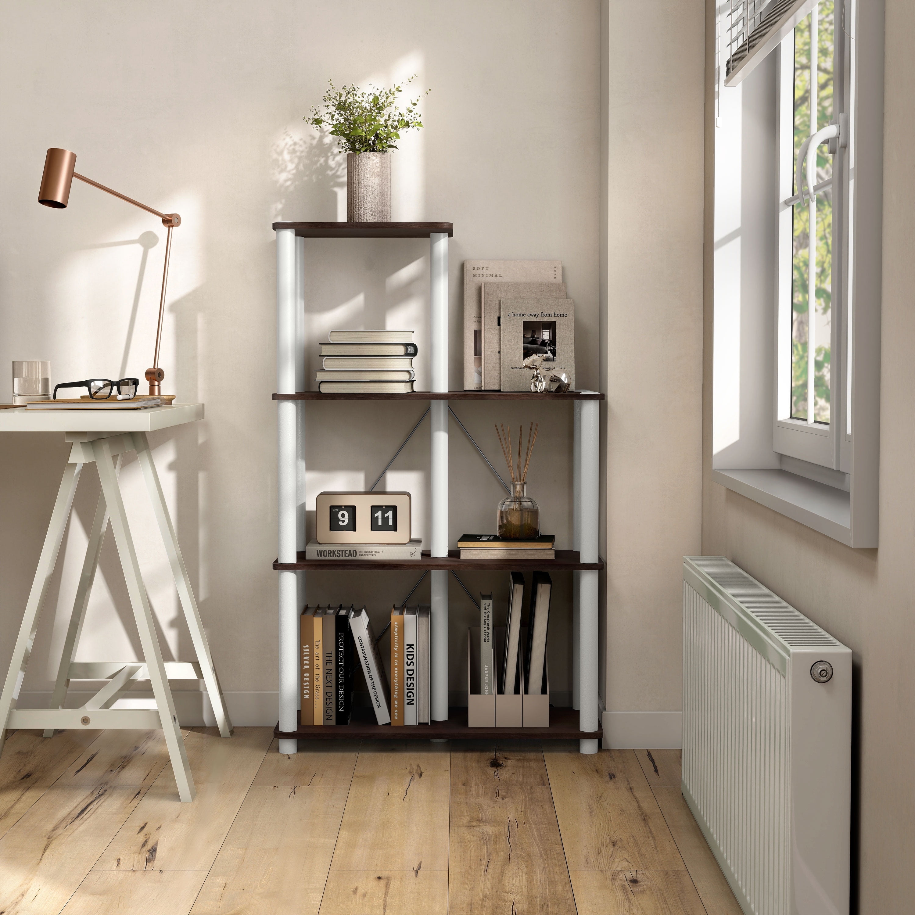 Quincy 44.1 in. Tall Wood 5-Shelf Modular Shelving Unit With Support ...