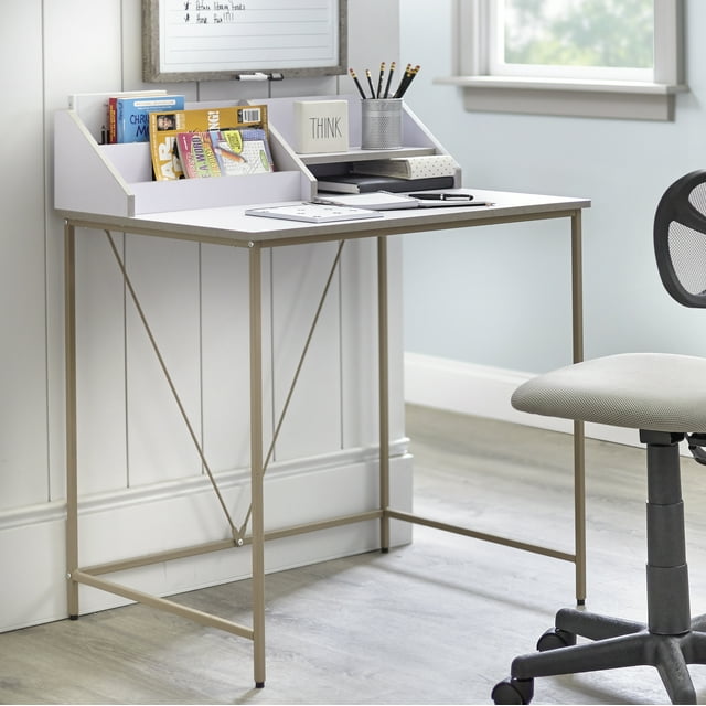 TMS Quincy Kids Writing Desk with Hutch and Swivel Task Chair, White ...