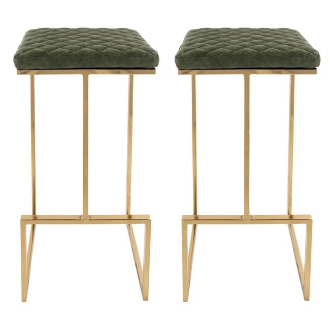 Quincy Leather Bar Stools with Gold Metal Frame, Olive Green - Set of 2 ...