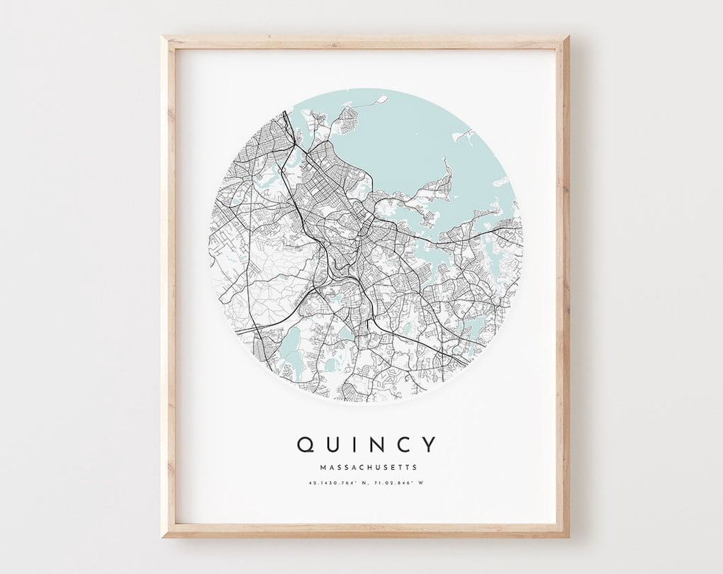 Quincy Map Print, Quincy Map Poster City Wall Art, Ma Road Map ...
