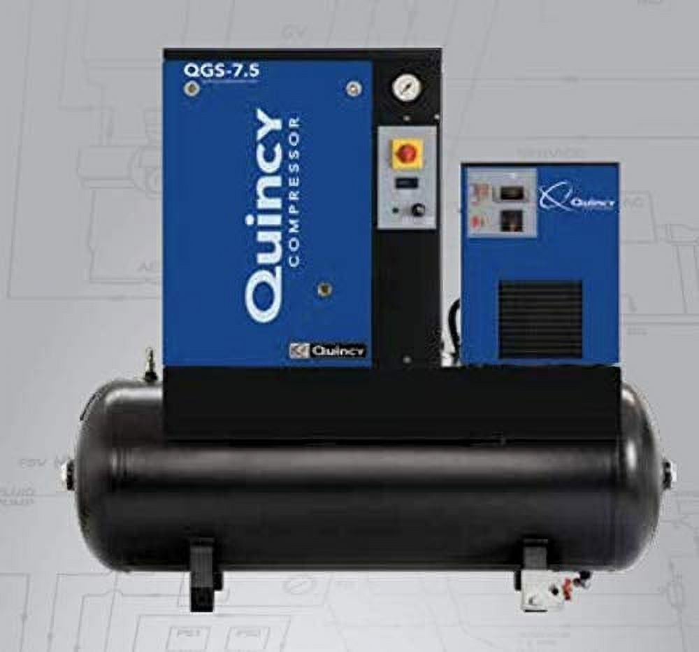 Quincy QGS Rotary Screw Compressor WITH Integrated Dryer- 7.5 HP, Tri-Voltage: 208V, 230V, 460V ...