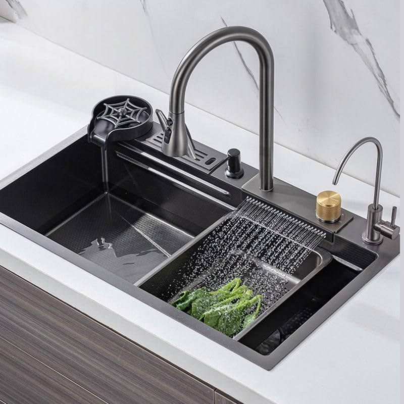Quink 30 x 18 x 9 inches Waterfall Kitchen Sink with ANTI SCRATCH ...